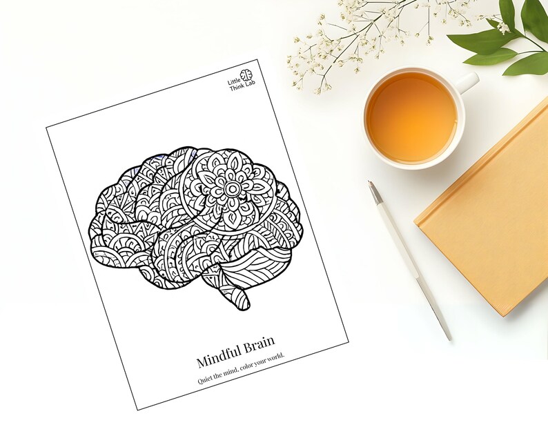 Mindful Brain Adult Coloring Page – Printable Stylized Neuroanatomy Art ...