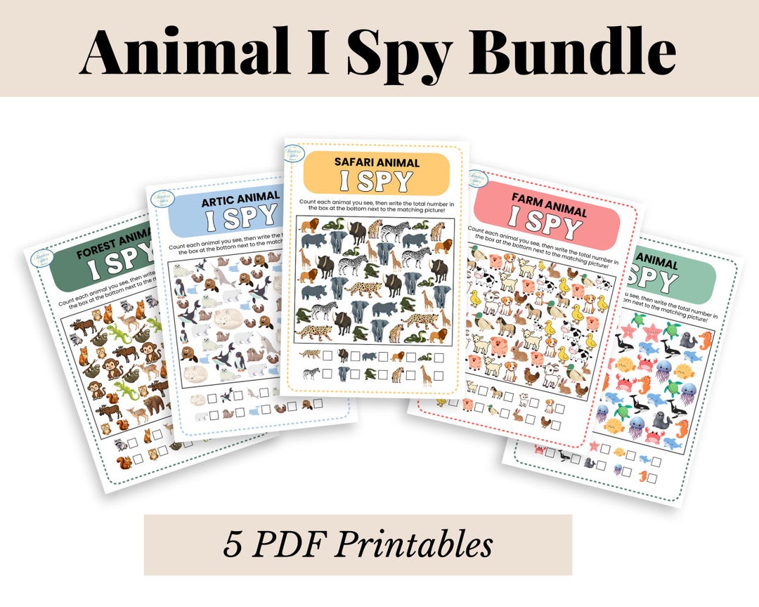 I Spy Printable | Animal Bundle | 5 Printable Worksheets - Etsy