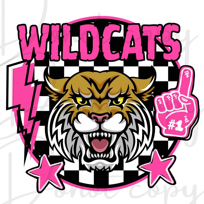 Wildcat Checkered Pink Mascot Design - Etsy