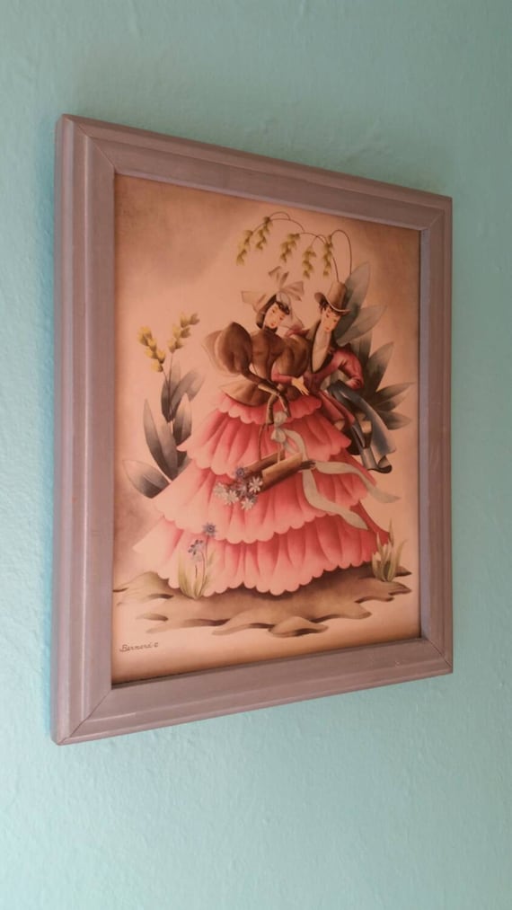 Items similar to Vintage framed Bernard print, copyright 1943. Man and ...