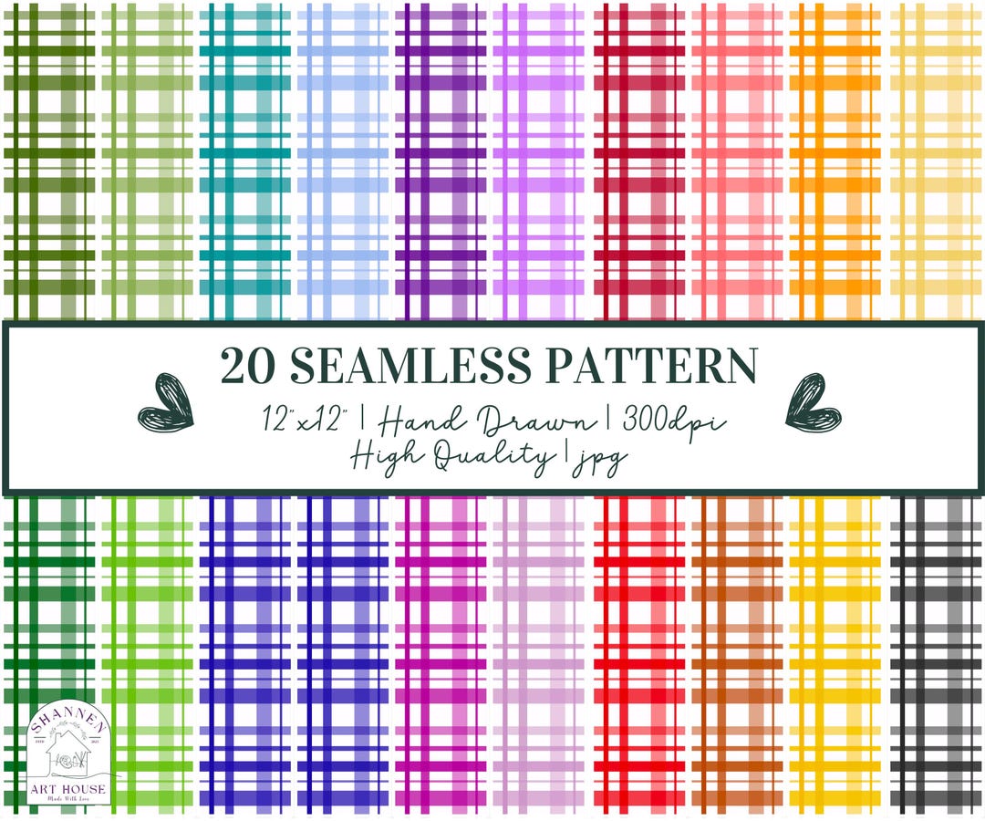 Plaid Seamless Pattern Set: Hand-drawn Tartan Digital Paper (12x12 ...