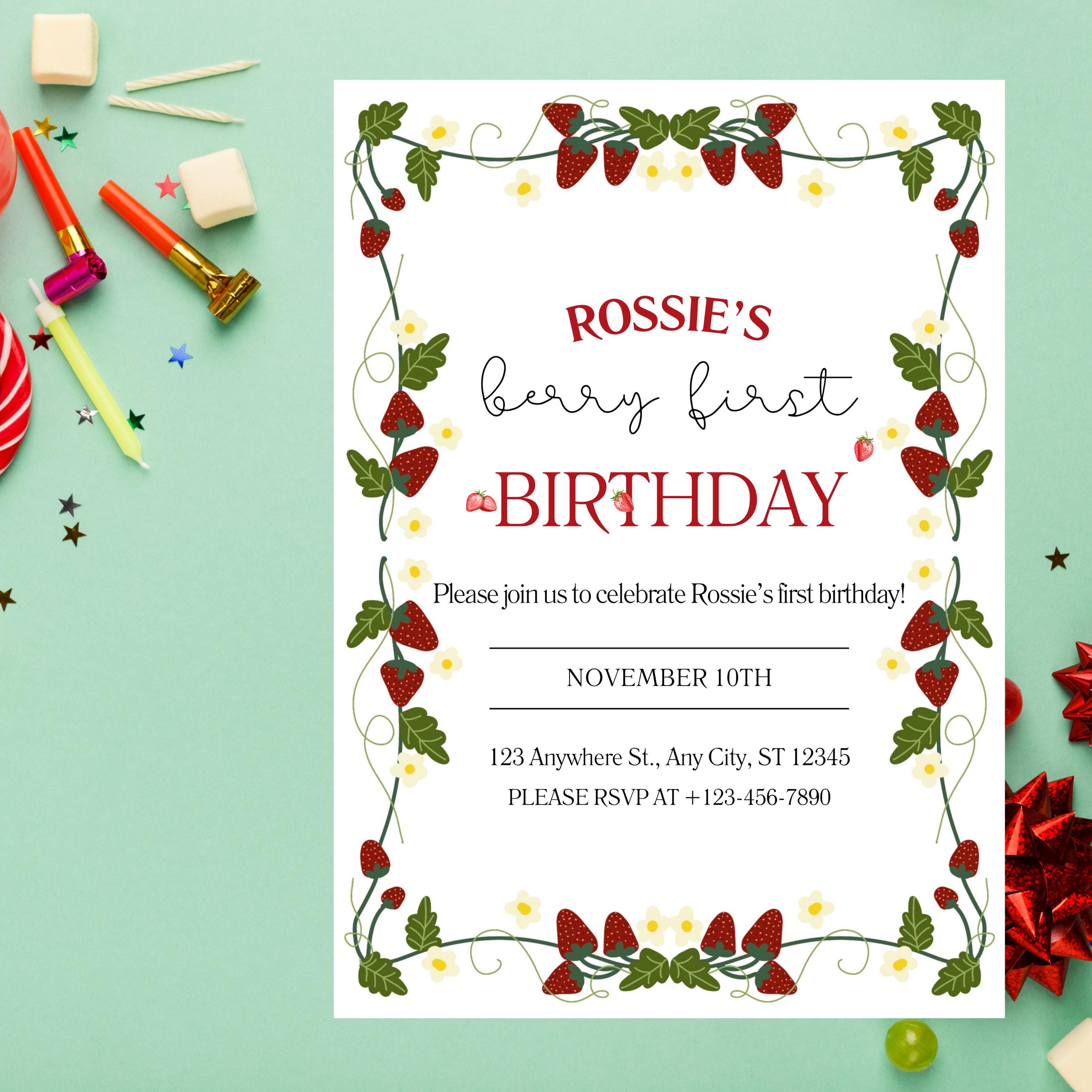 Hand-drawn Strawberry Frame Borders: 5x7 Summer Fruit Invitation ...