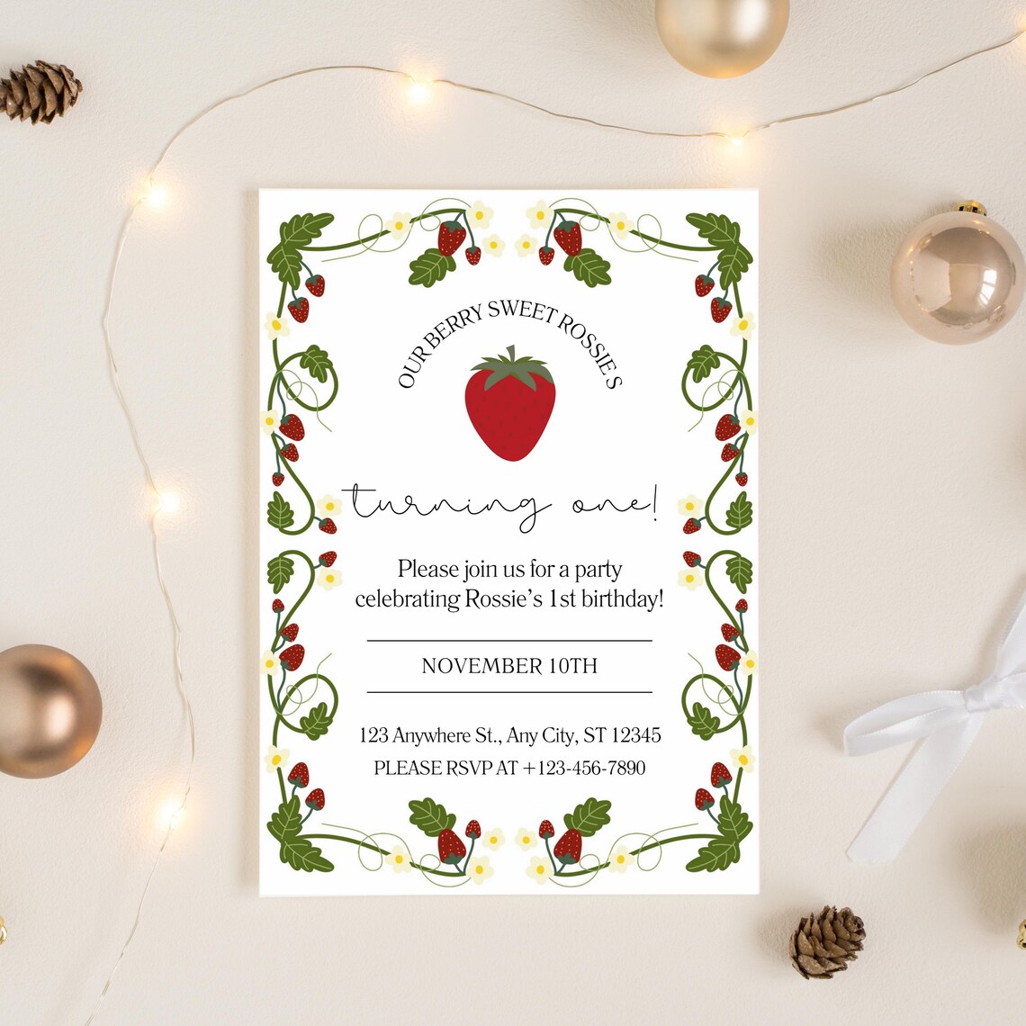 Hand-drawn Strawberry Frame Borders: 5x7 Summer Fruit Invitation ...