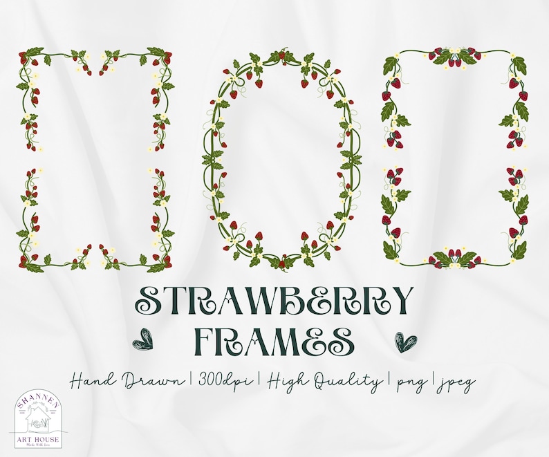 Hand-drawn Strawberry Frame Borders for 5x7 Cards - Printable Summer ...