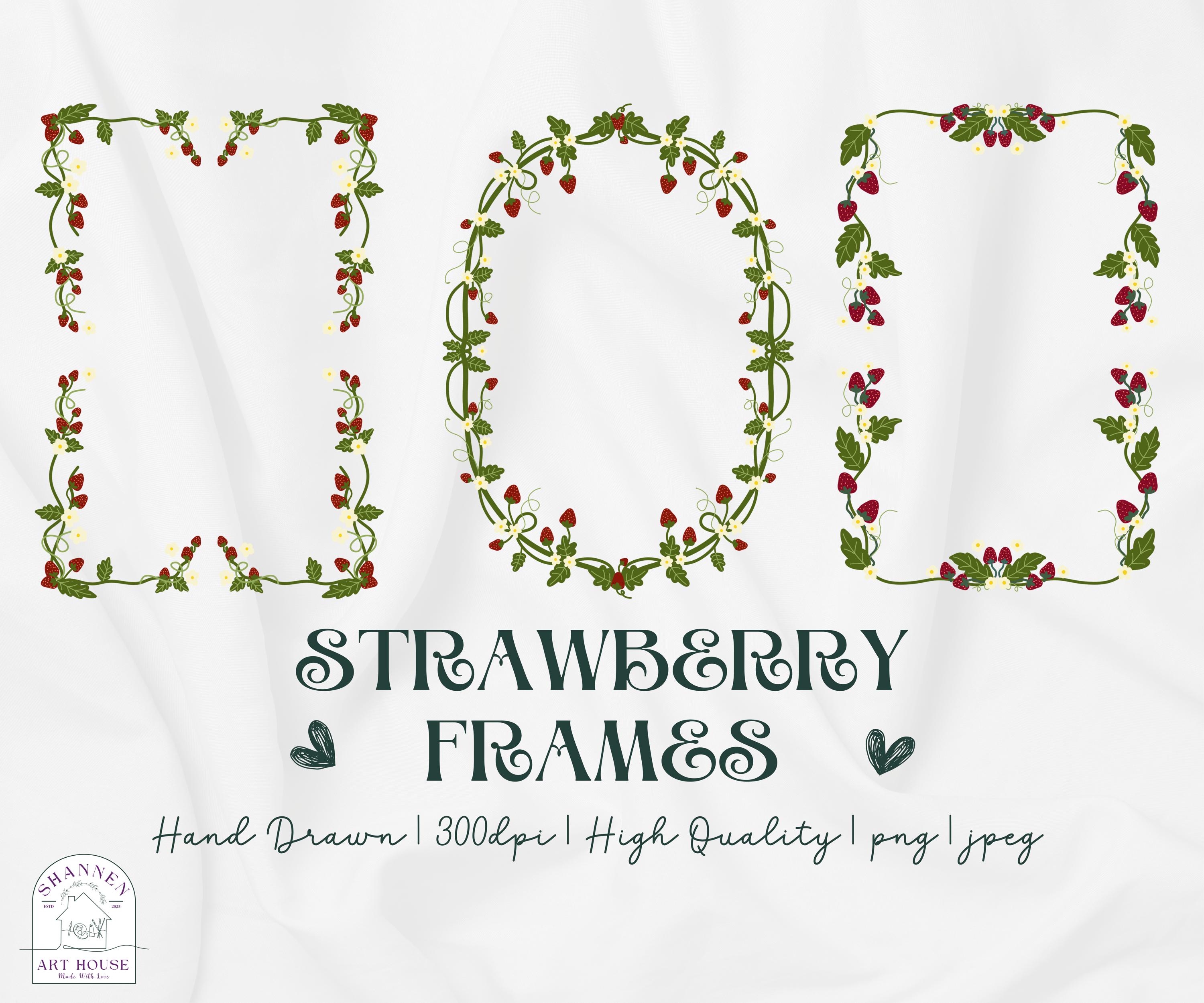 Hand-drawn Strawberry Frame Borders: 5x7 Summer Fruit Invitation ...