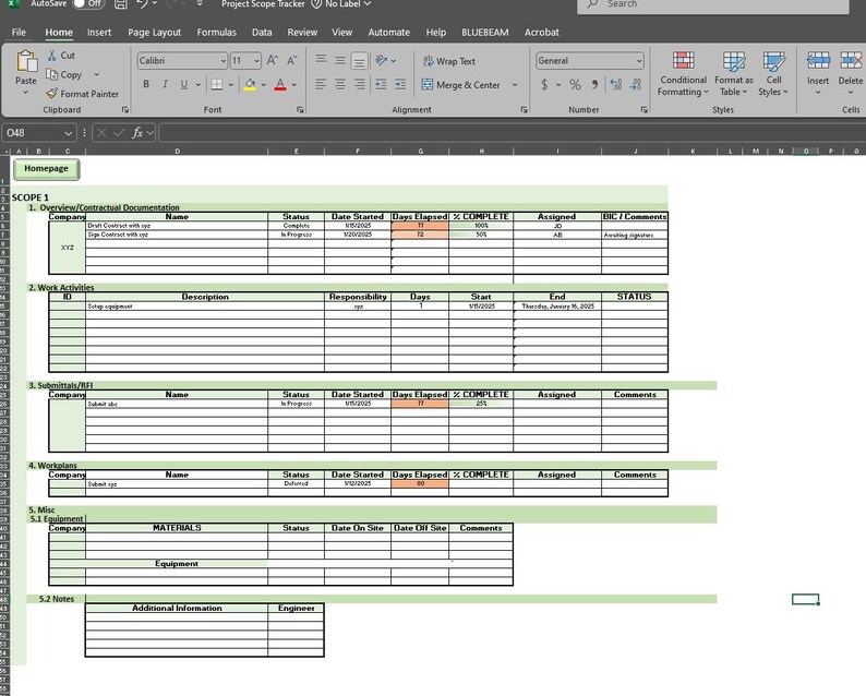 Project Scope Tracker & Staff Meeting Log | Excel Template for Task ...