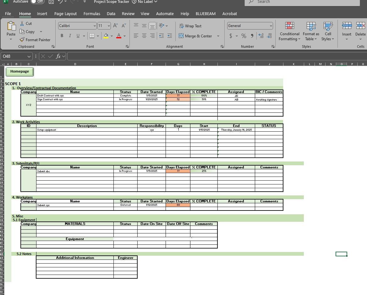 Project Scope Tracker & Staff Meeting Log | Excel Template for Task ...