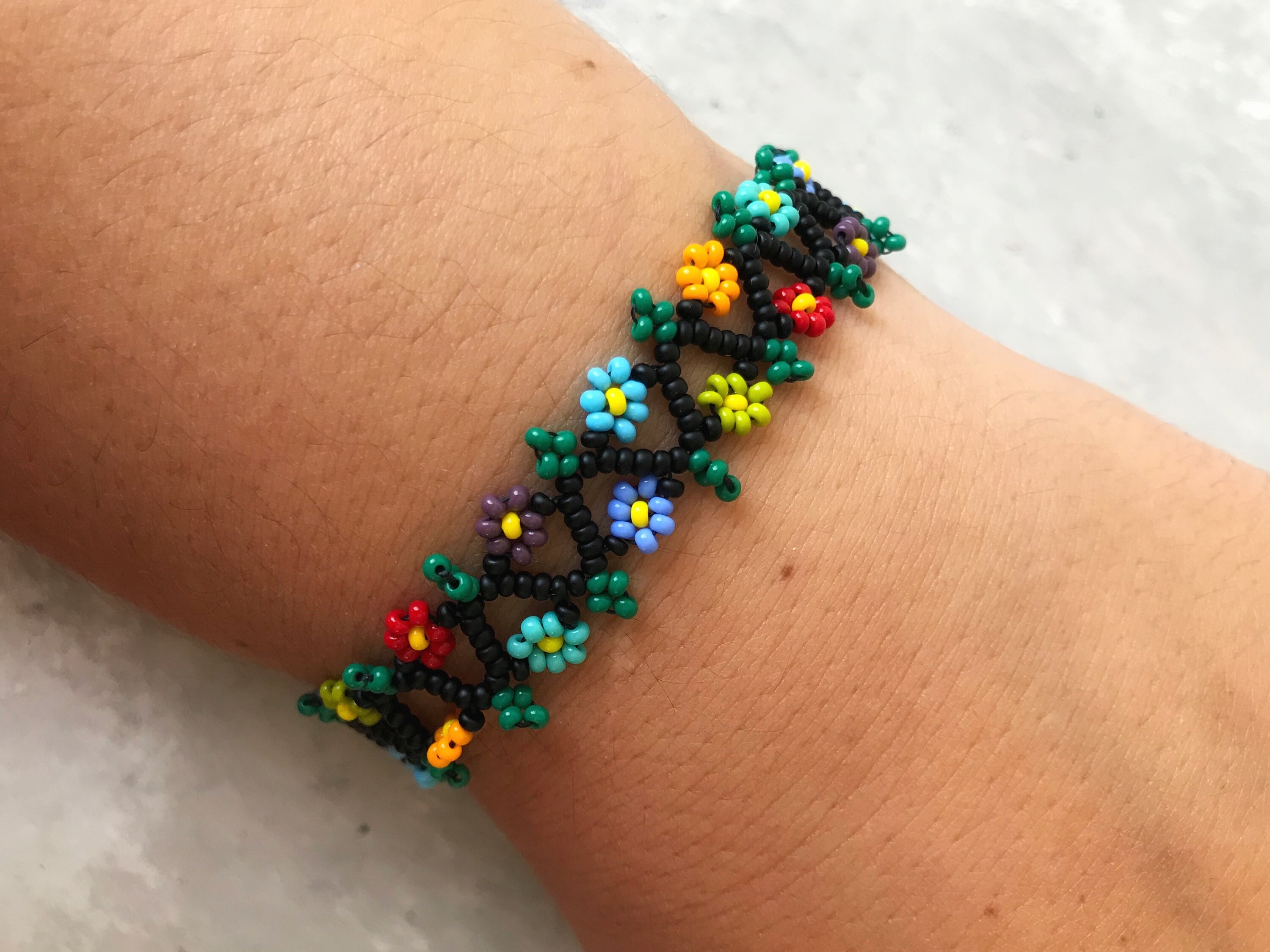 Beaded Daisy Bracelet Daisy Chain Bracelet Double Flower | Etsy