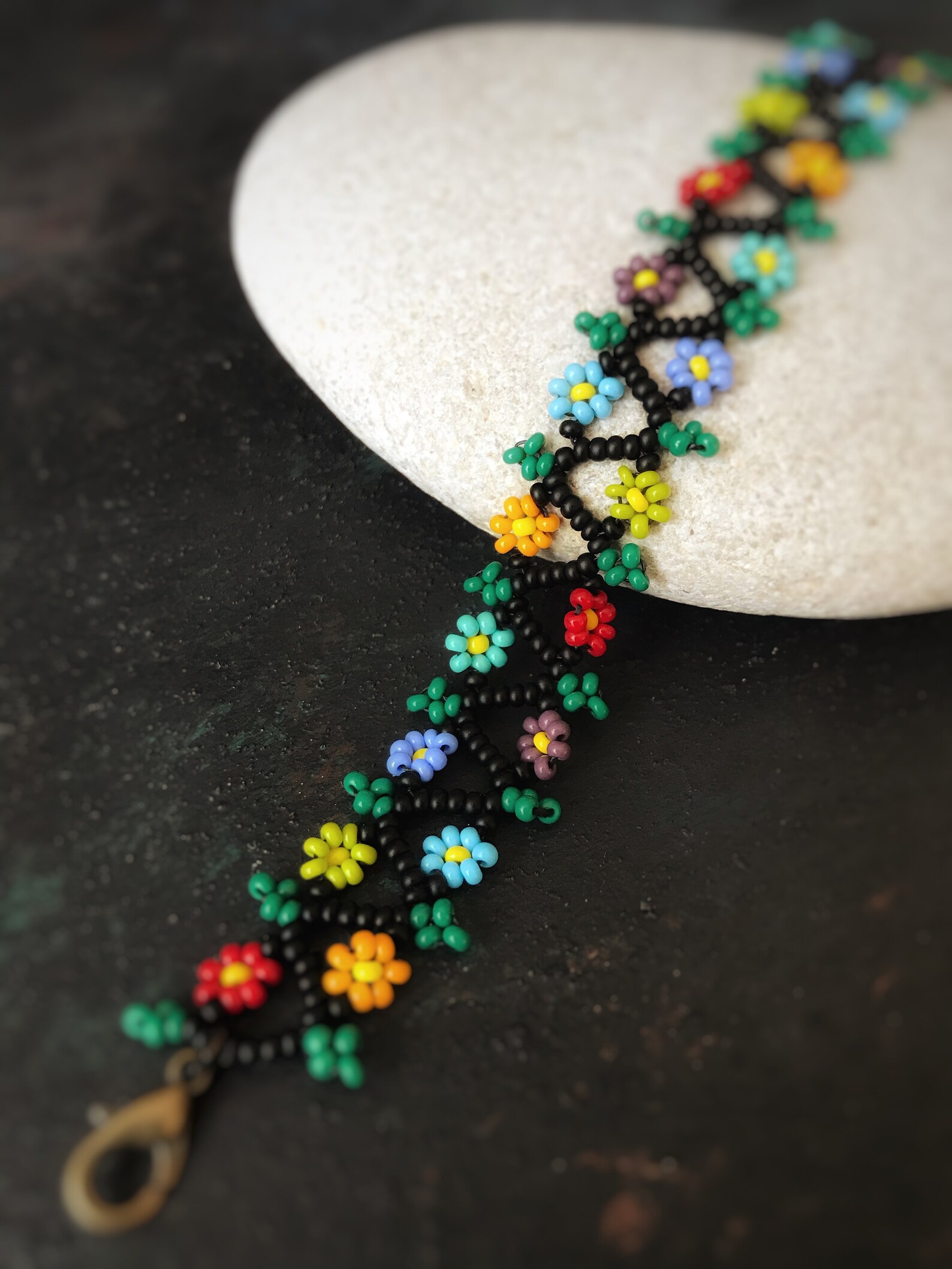 Beaded Daisy Bracelet Daisy Chain Bracelet Double Flower - Etsy