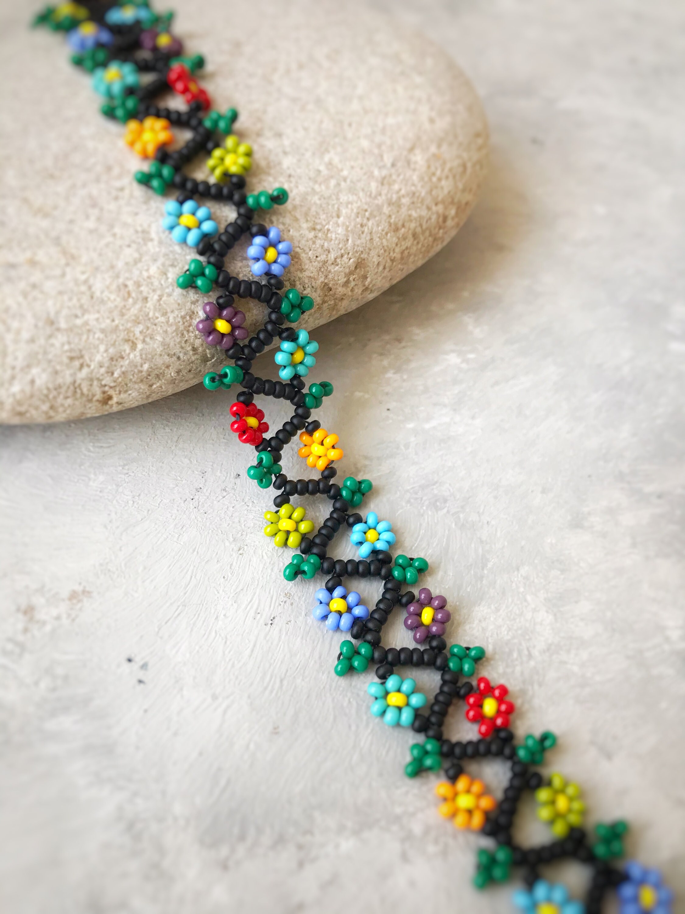 Beaded Daisy Bracelet Daisy Chain Bracelet Double Flower | Etsy