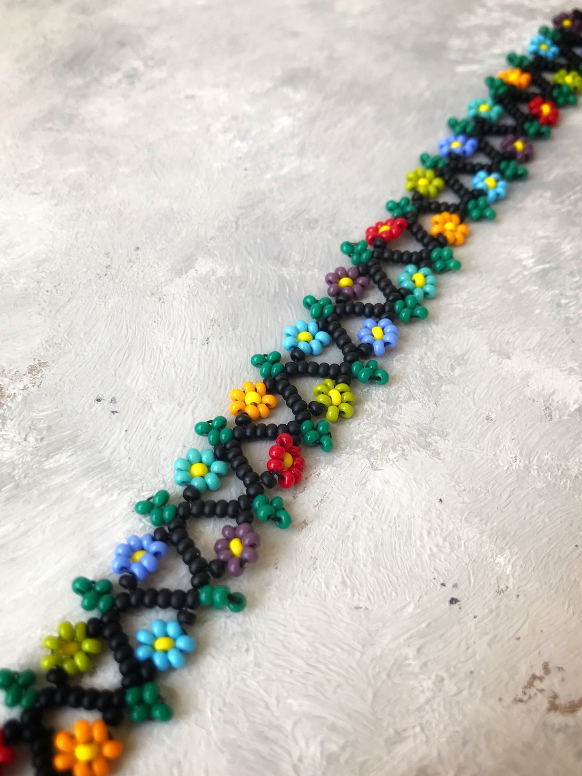 Beaded Daisy Bracelet Daisy Chain Bracelet Double Flower - Etsy