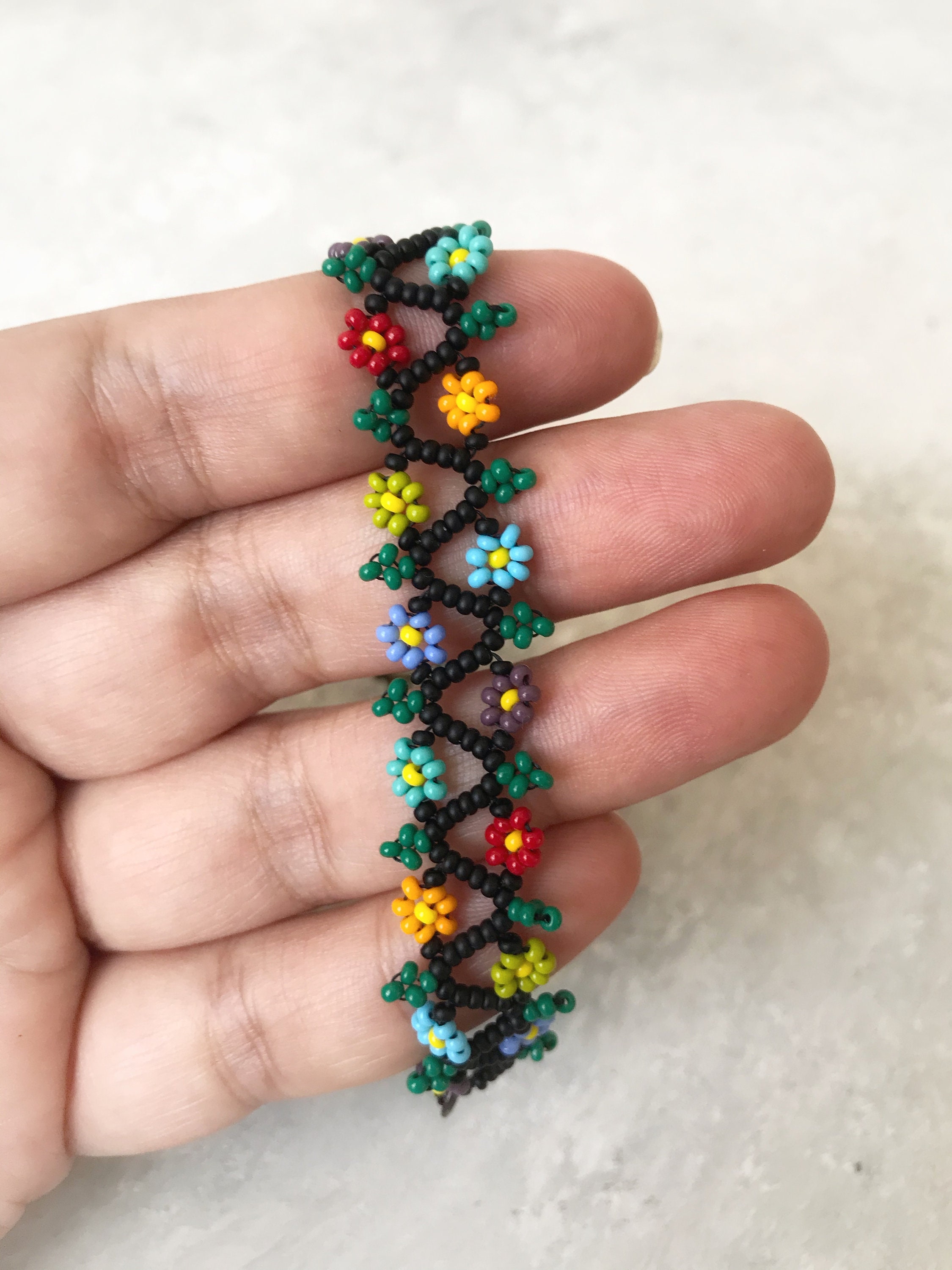 Beaded Daisy Bracelet Daisy Chain Bracelet Double Flower | Etsy