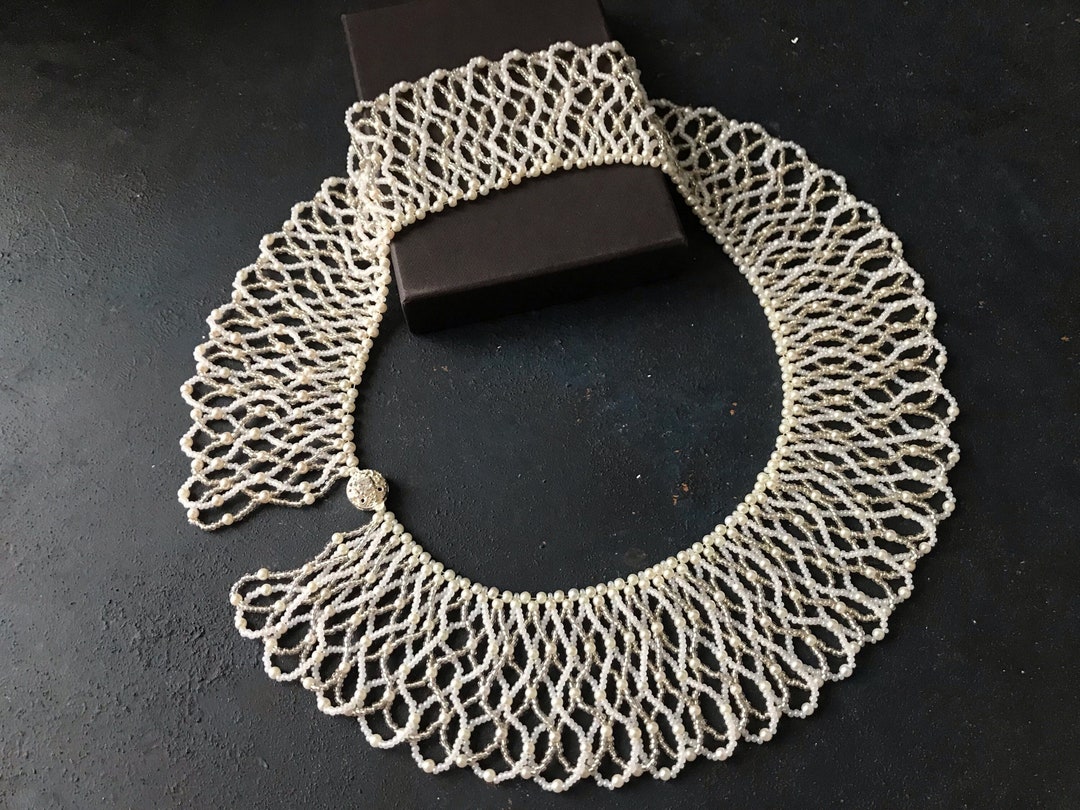 Statement Bridal Necklace, Pearl Collar Necklace, Beaded Bib Collar, Bridal Shower Necklace ...