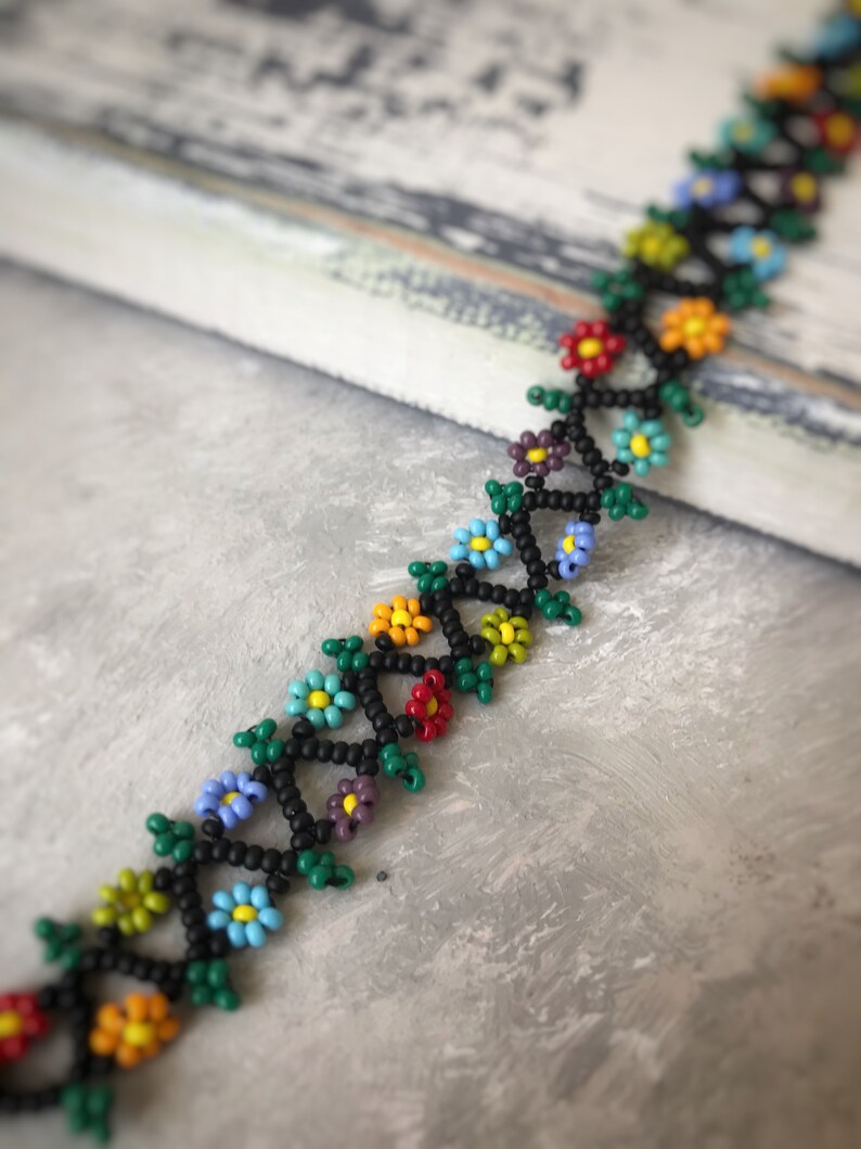 Beaded Daisy Bracelet Daisy Chain Bracelet Double Flower | Etsy