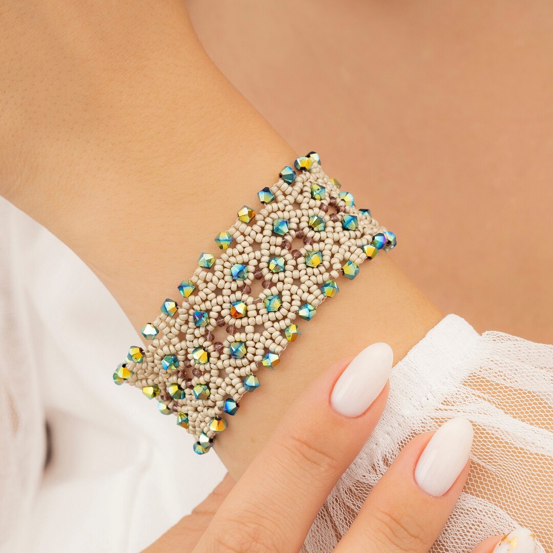 Spanish Lace Bracelet, Swarovski Bicones Bracelet, Beadwoven Cuff ...