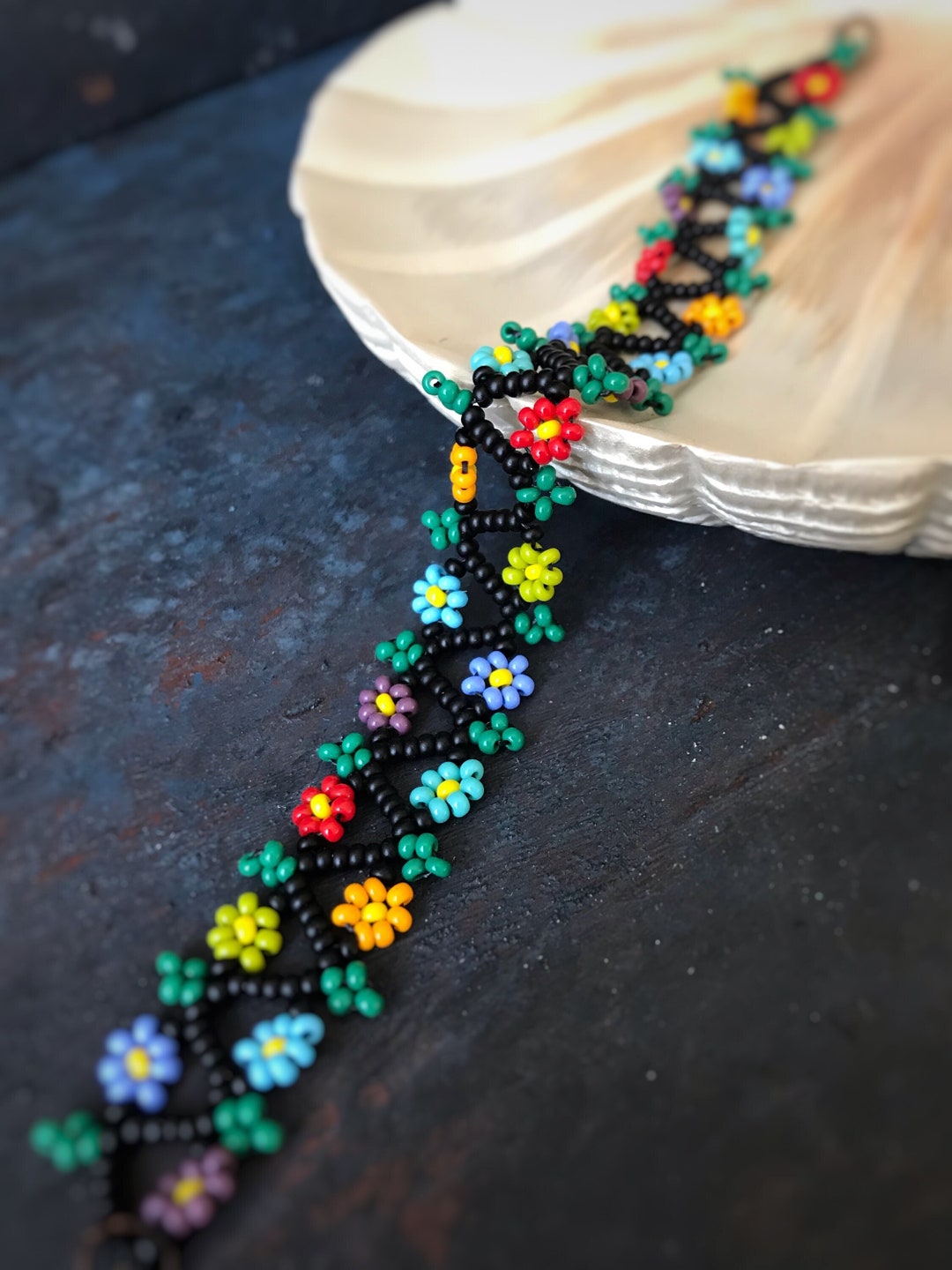 Beaded Daisy Bracelet, Daisy Chain Bracelet, Double Flower Bracelets ...