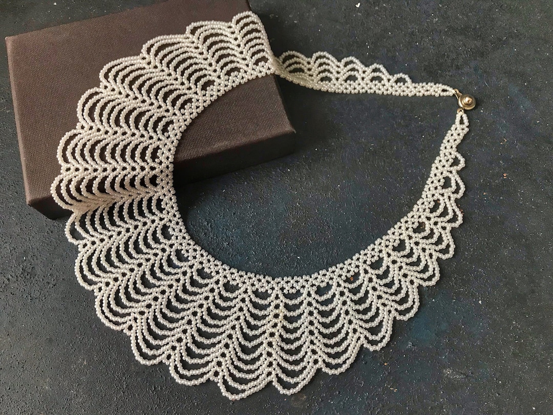 Handmade Beaded Bridal Lace Collar: White Seed Bead Choker Necklace - Etsy