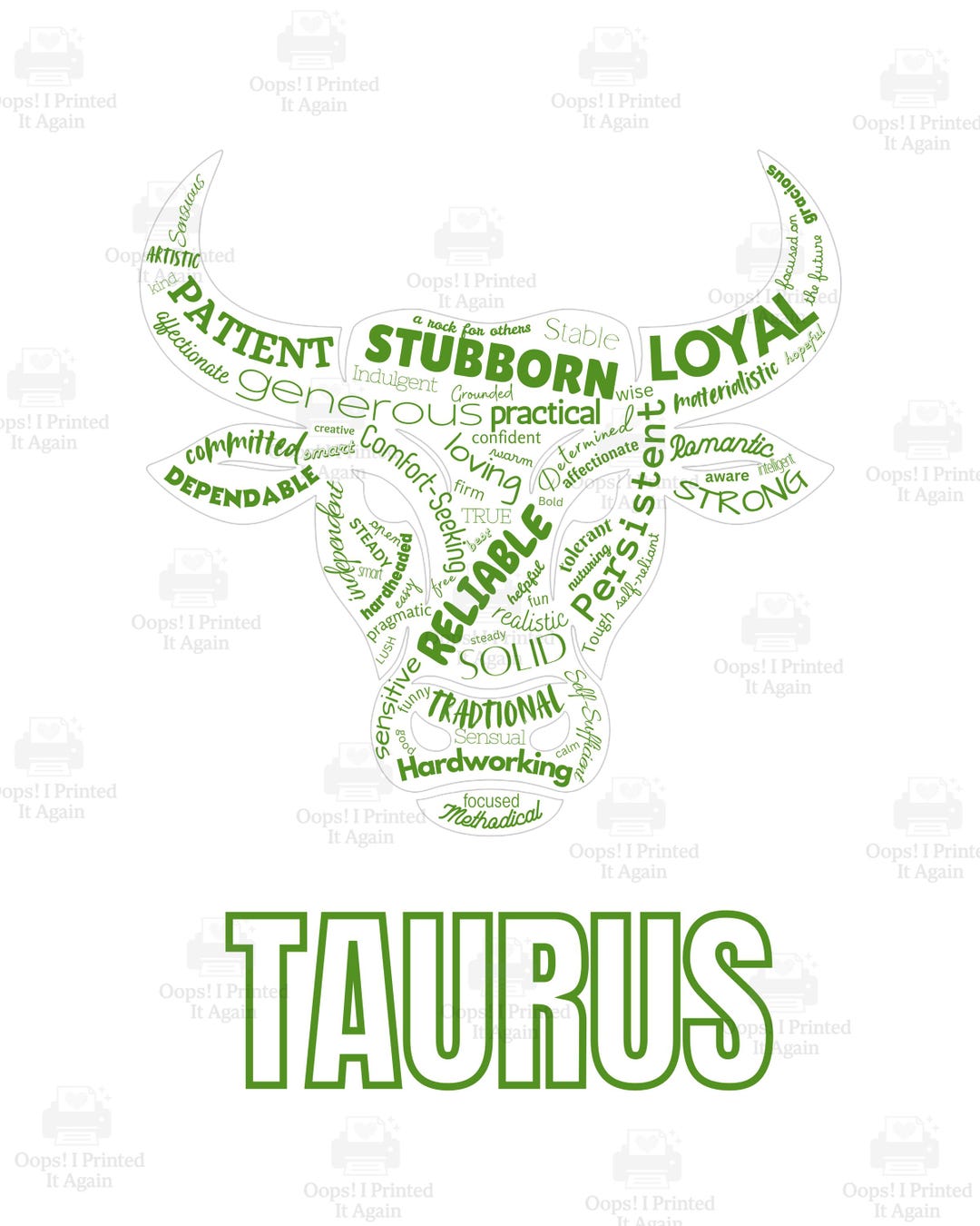 Taurus Word Collage Printable | Zodiac Wall Art | Taurus Gift | Digital ...