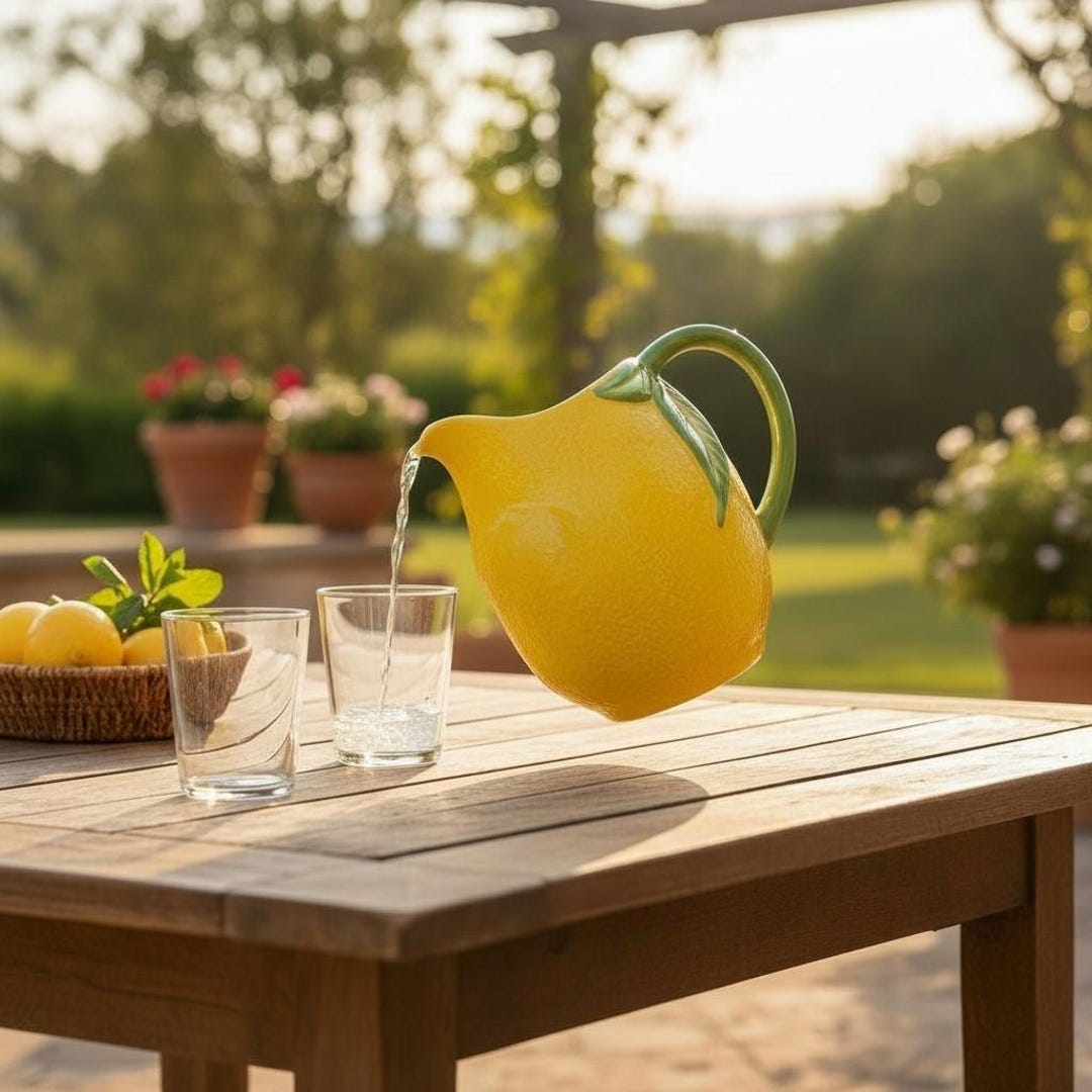Bico Lemon Shaped Ceramic Pitcher Hand Painted Fruit Pitcher With ...