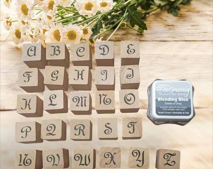 Script Alphabet Rubber Stamps, Wood Mounted Set With Ink Pad - Etsy