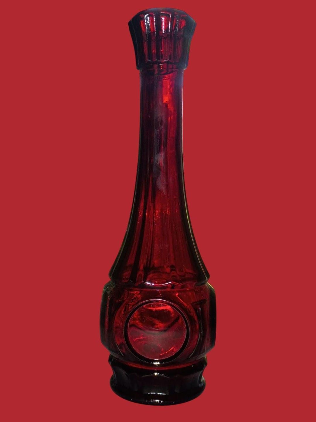 Mid Century Ruby Red Pressed Glass Genie Vase, 9.5" Tall - Etsy