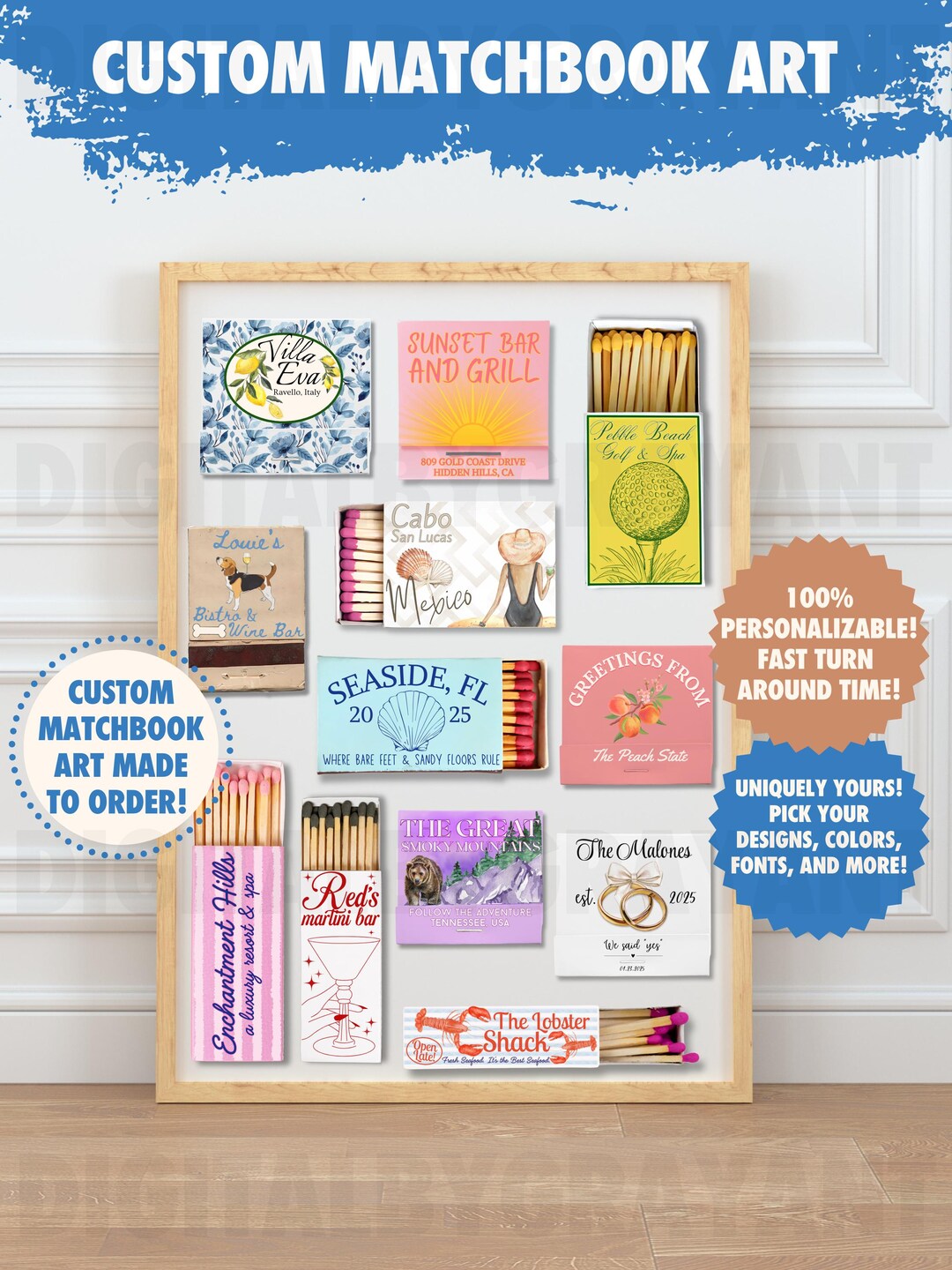 Custom Matchbook Art, Personalized Matchbook Digital Download, Matchbox ...