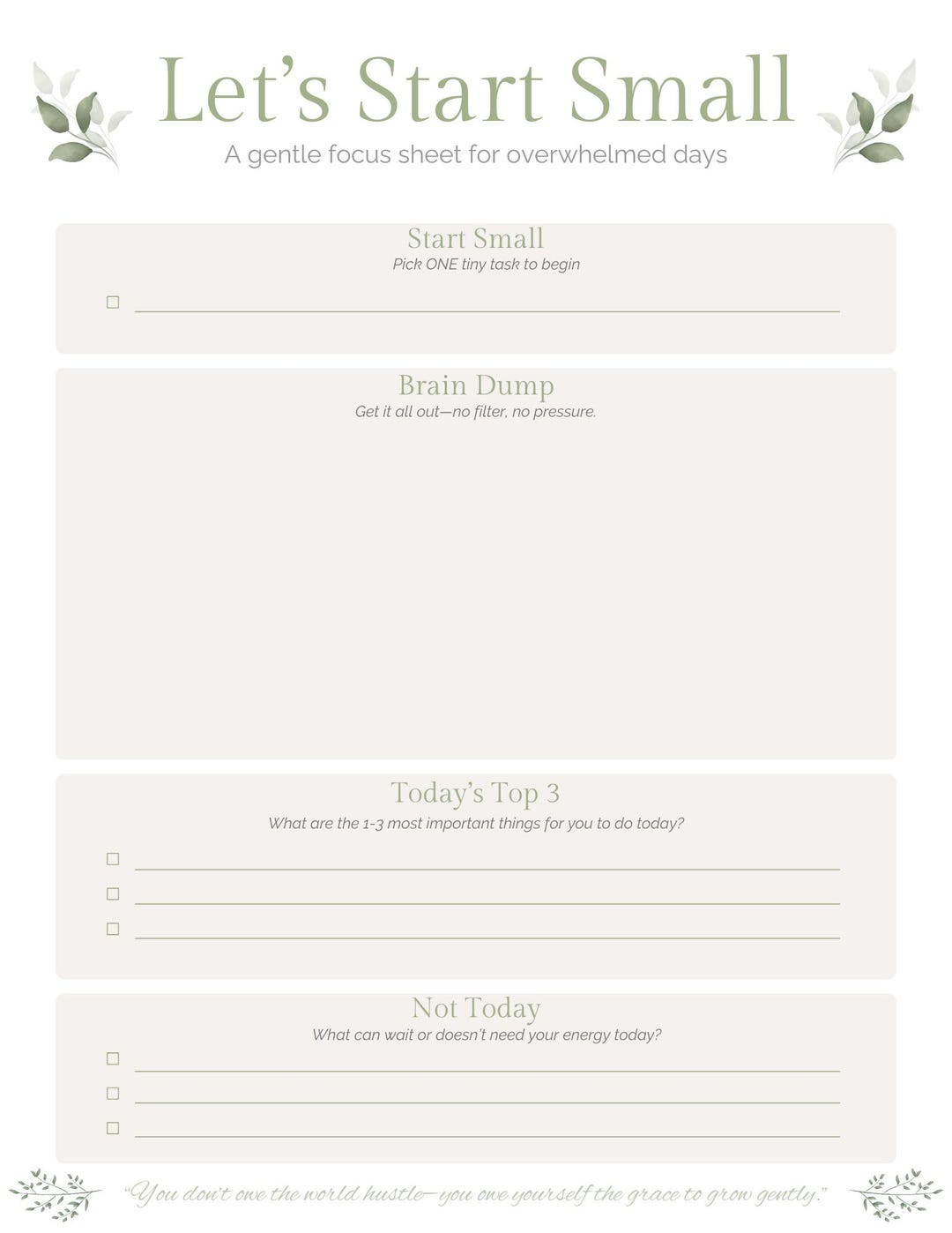 ADHD Daily Focus Sheet for Moms | Printable Task Starter | Simple ...