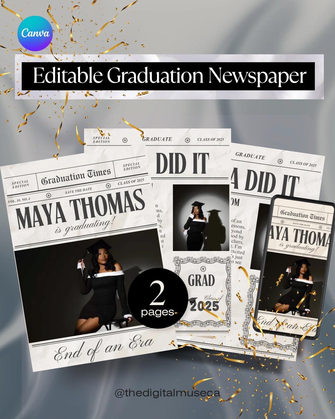 Graduation Newspaper Template | Canva Digital Download - Etsy