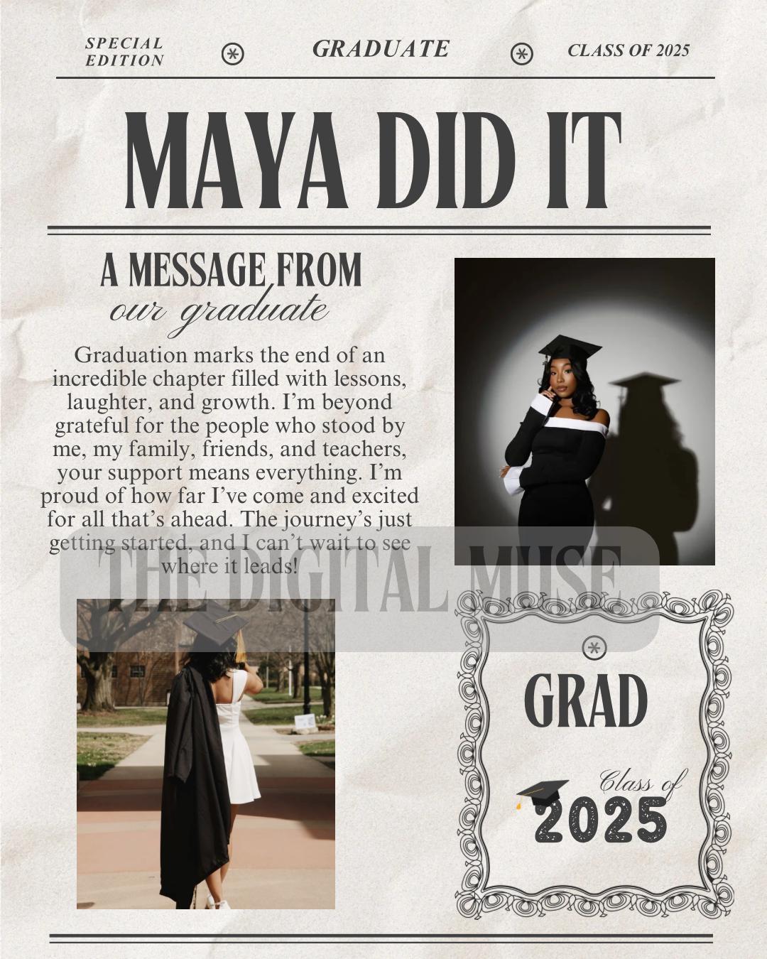 Graduation Newspaper Template | Canva Digital Download - Etsy