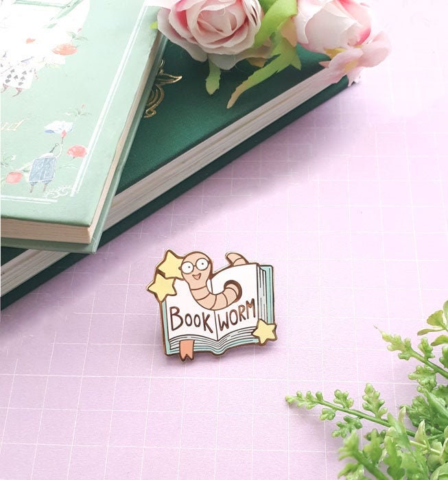 Bookworm Enamel Pins Cute Book Lover Pin Cottagecore - Etsy UK