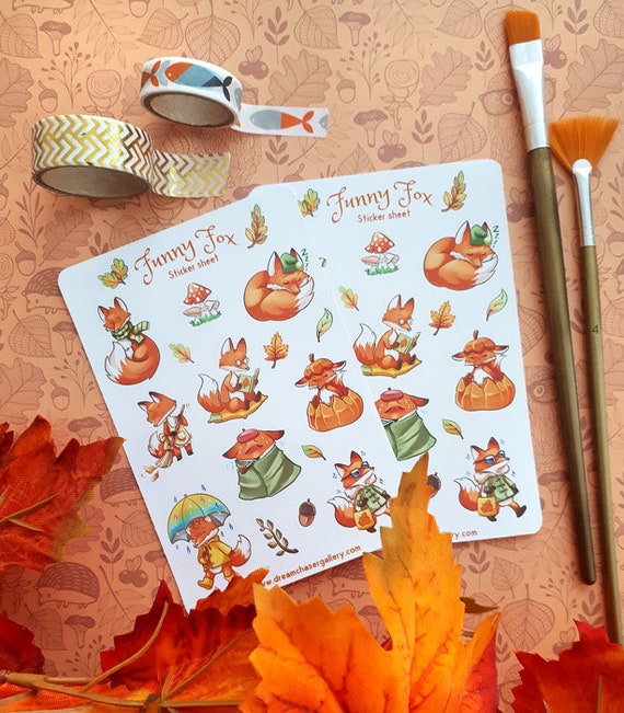 Funny Fox Sticker Sheet Bullet Journal Cottagecore Stickers | Etsy