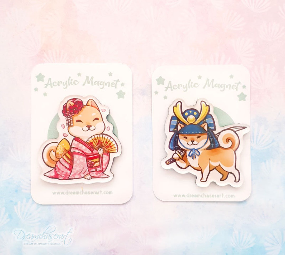 Shiba Inu Samurai and Geisha Cute Refridgerator Magnet - Magnets ...