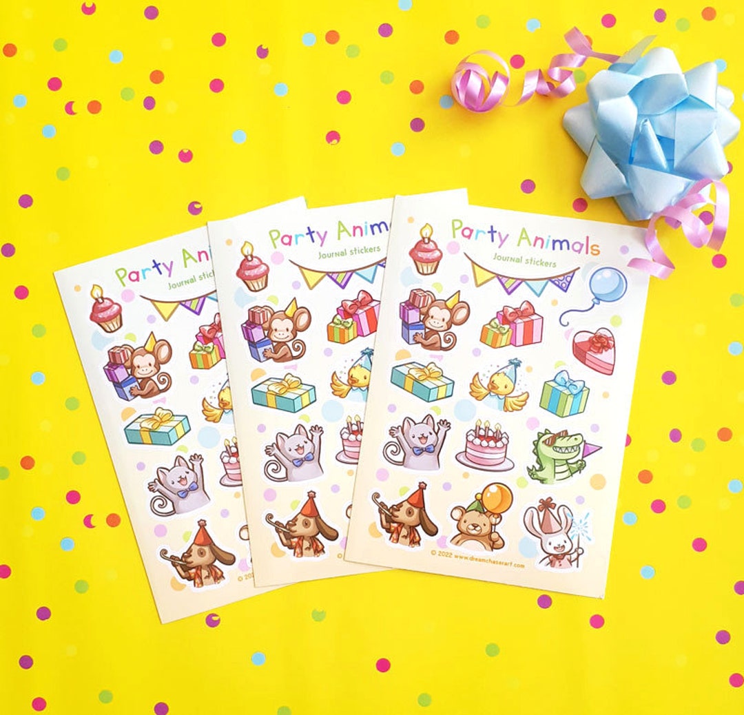 Cute Party Animals Sticker Sheet - Kawaii Planner- Stickers- Birthday ...