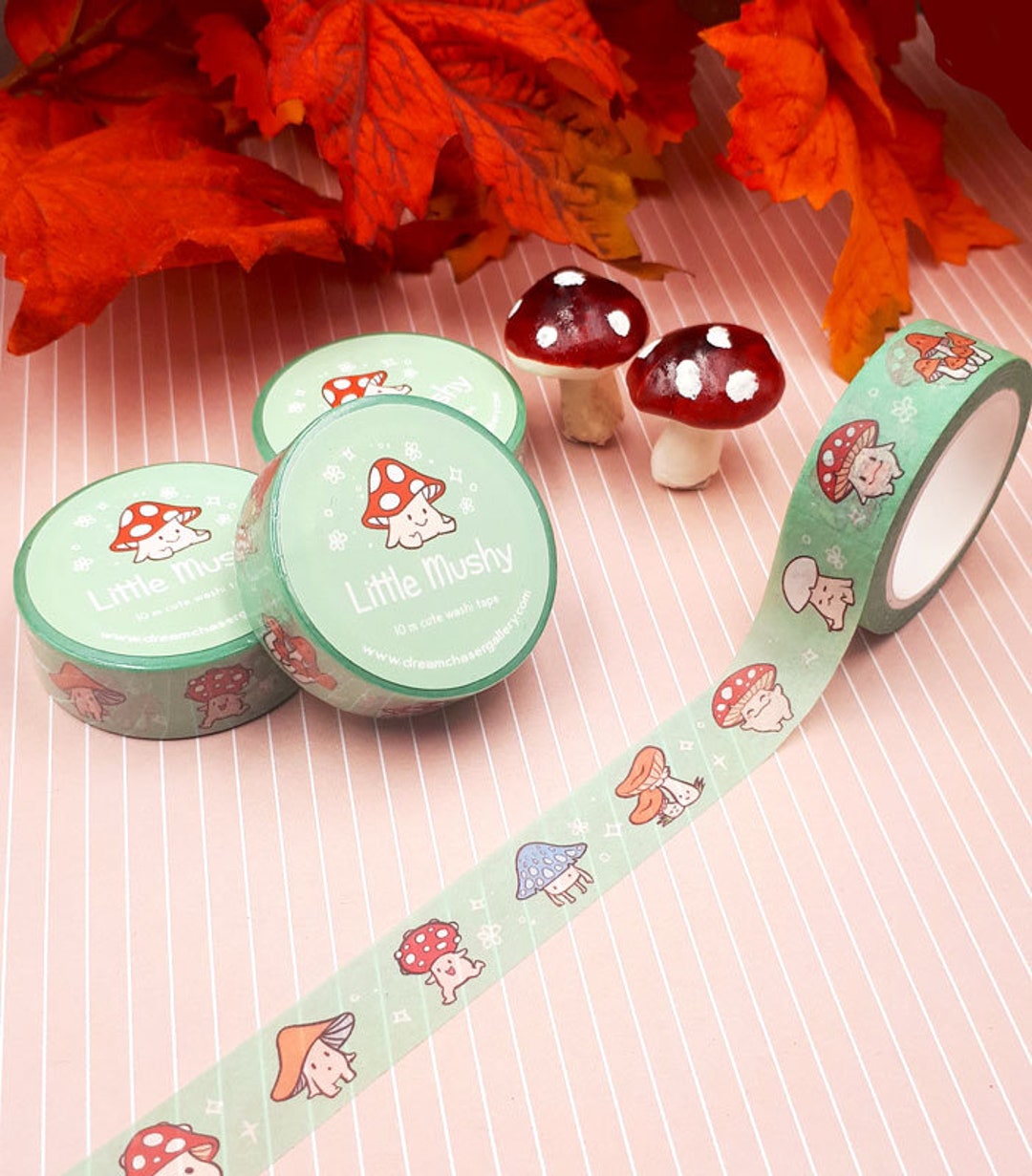 Little Mushy Kawaii Mushroom Washi Tape ~ Green Kawaii Washi Planner ...