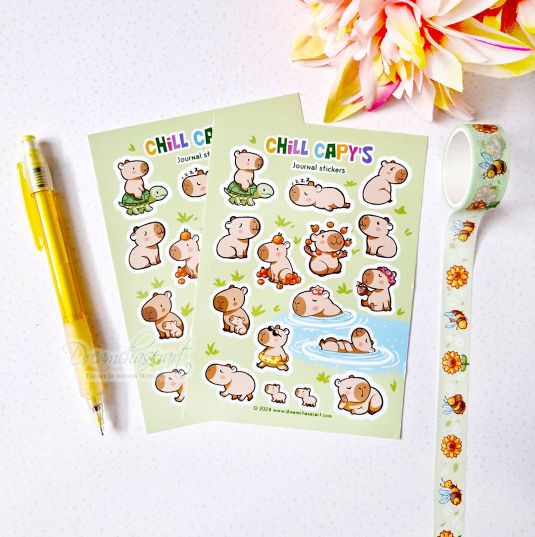 Chill Capy Sticker Sheet - Cute Capybara Planner- Stickers- Art ...