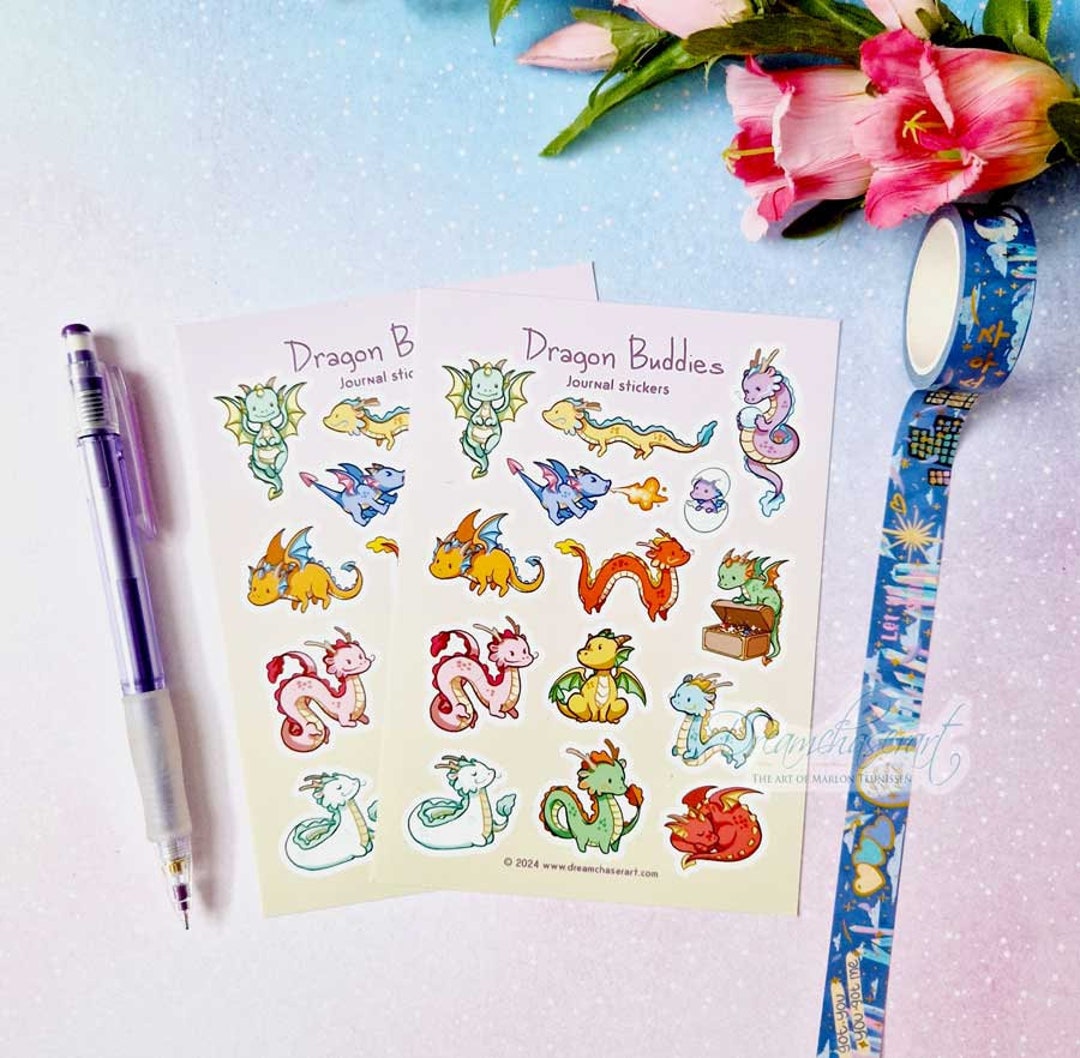 Dragon Buddies Sticker Sheet - Kawaii Planner- Stickers- Art ...