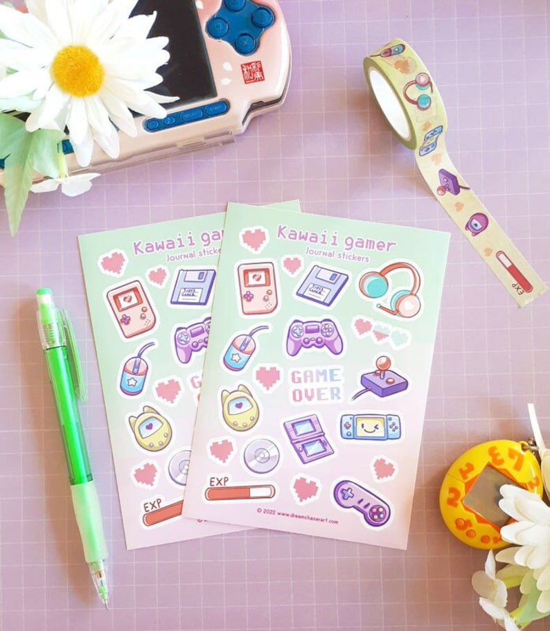 Kawaii Gamer Sticker Sheet Cute Gamer Girl Planner | Etsy