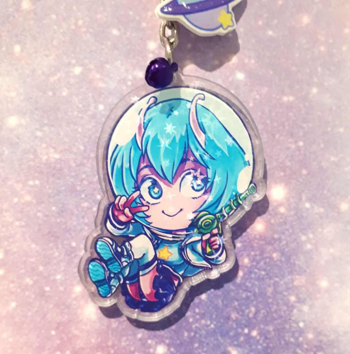 Cute Chibi Cosmic Alien Girl Holographic Acrylic Charm | Etsy