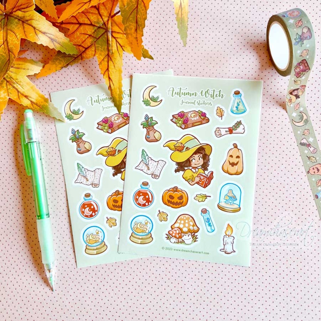 Cute Autumn Witch Sticker Sheet Bullet Journal Witchy Themed Stickers ...