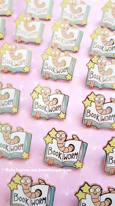 Bookworm Enamel Pins Cute Book Lover Pin Cottagecore - Etsy UK