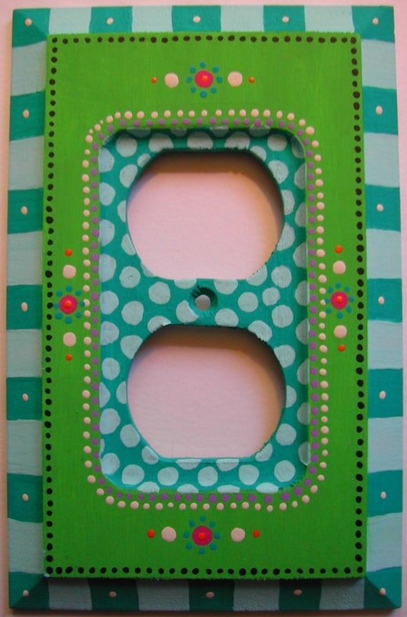 Switch Plate Hand Painted Two Plug Outlet Cover green - Etsy