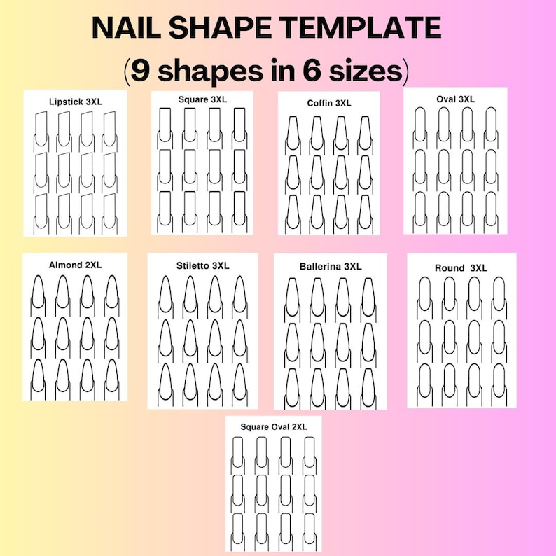 Nail Shape Templates (PNG) | 9 Nail Forms in 6 Sizes | Round, Almond ...