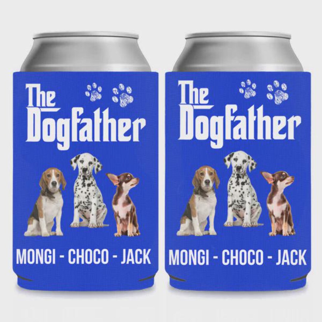 Personalized Dogfather Can Cooler | Custom Dog Photo Father's Day Gift ...