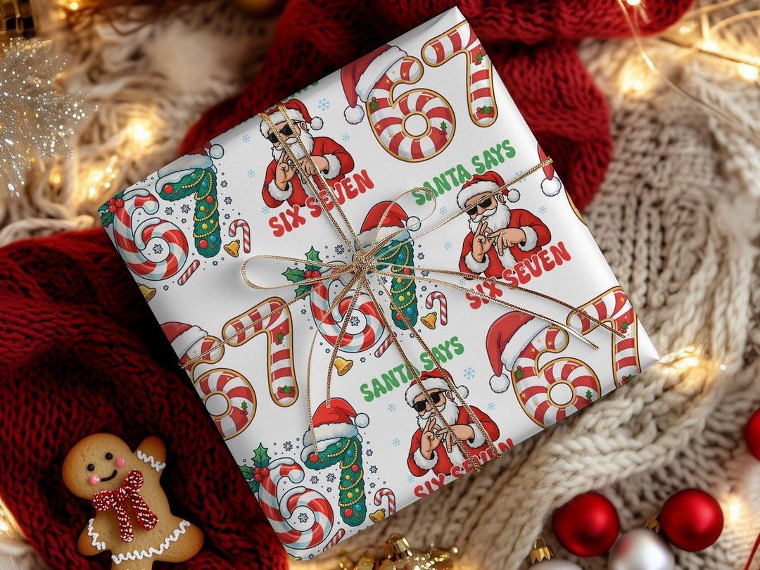 Santa Says Six Seven Wrapping Paper | Funny 67 Meme Christmas Gift Wrap ...