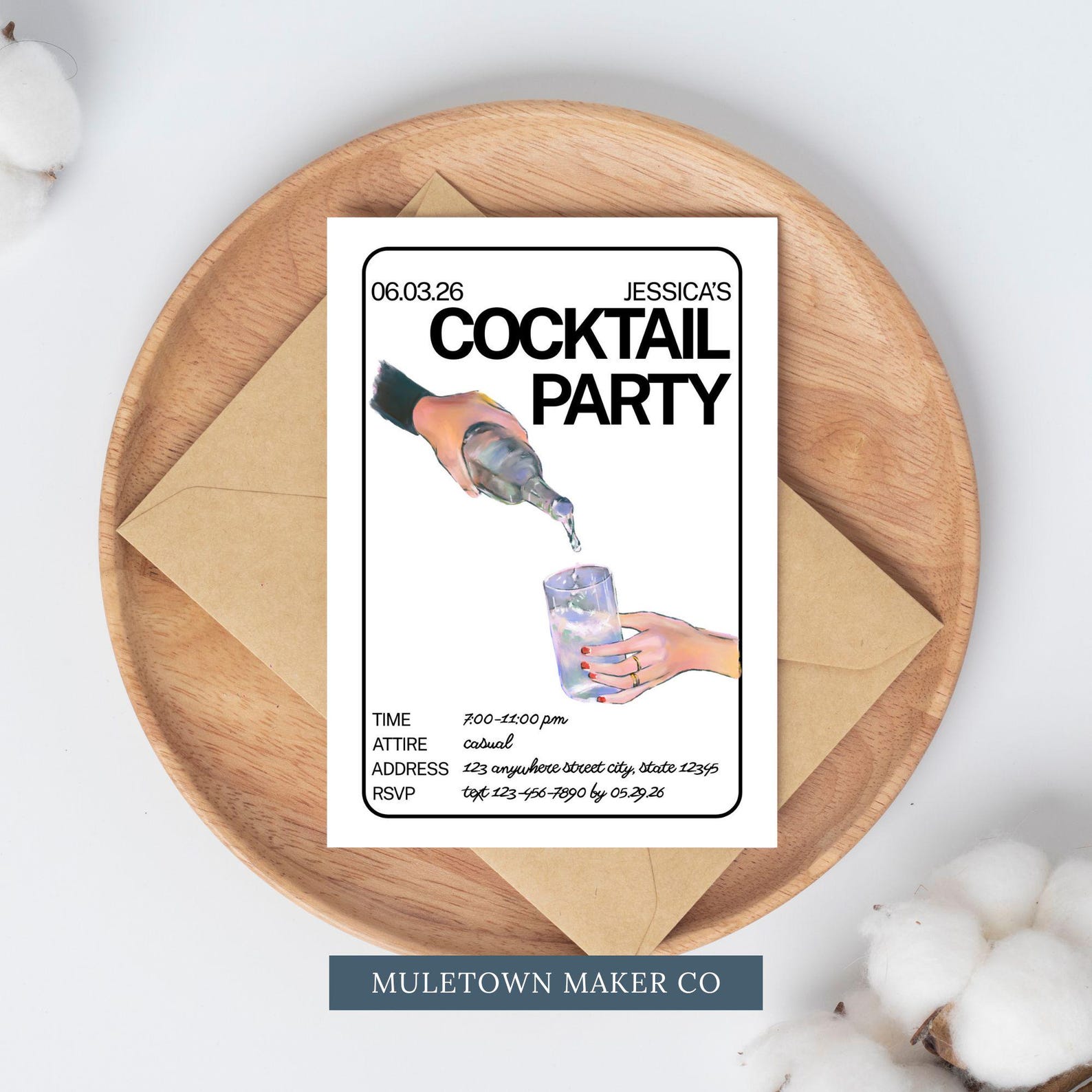 Classy Cocktail Party Invitation – Modern Editable Canva Template ...