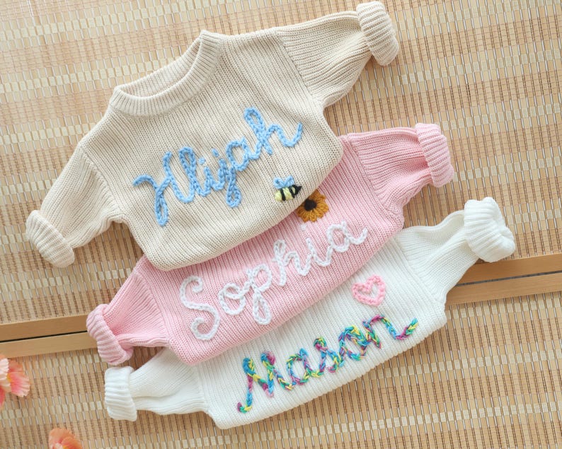 Personalized Baby Name Sweater, Hand Embroidered Name Baby Sweater,knit ...