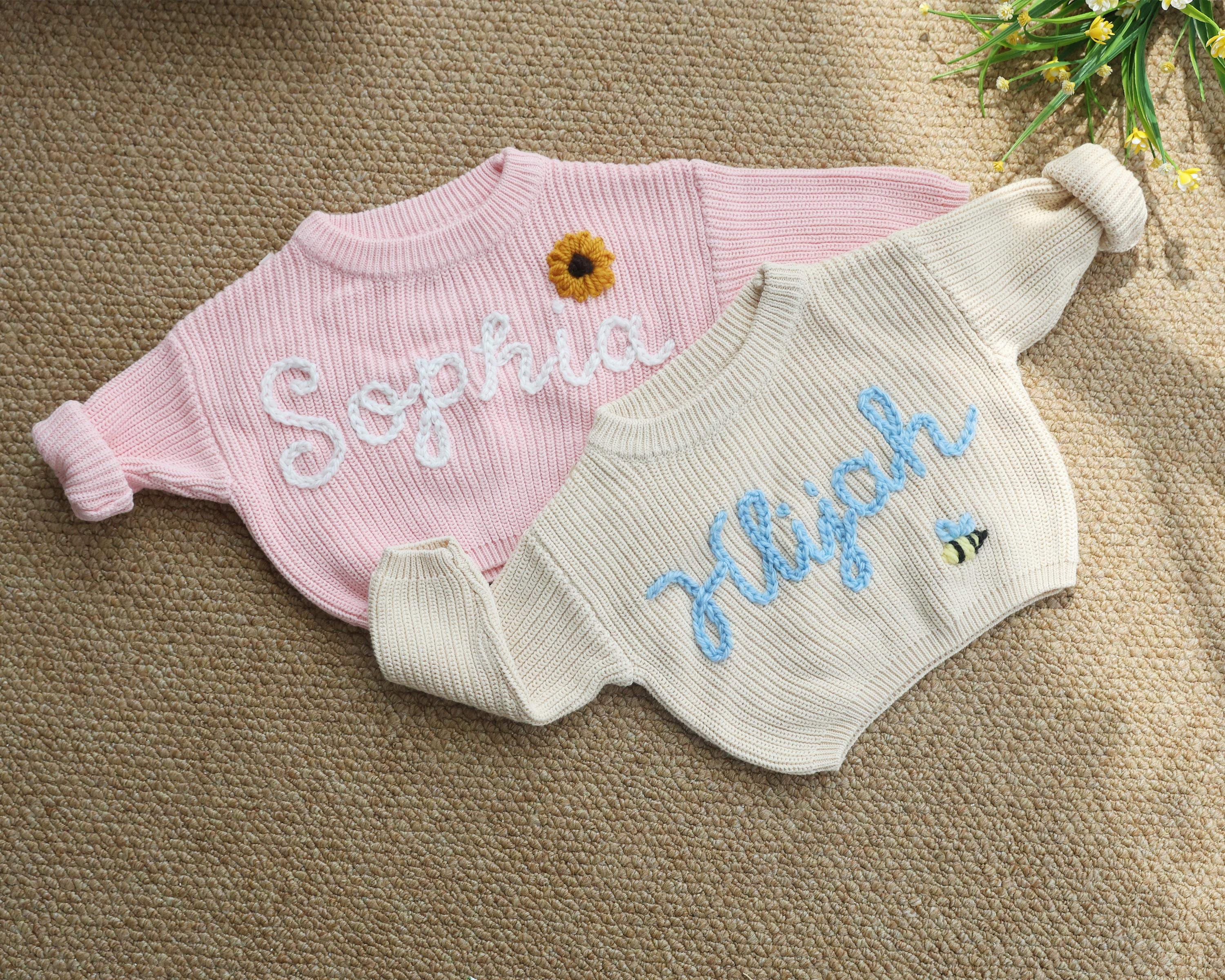 Personalized Baby Name Sweater, Hand Embroidered Name Baby Sweater,knit ...
