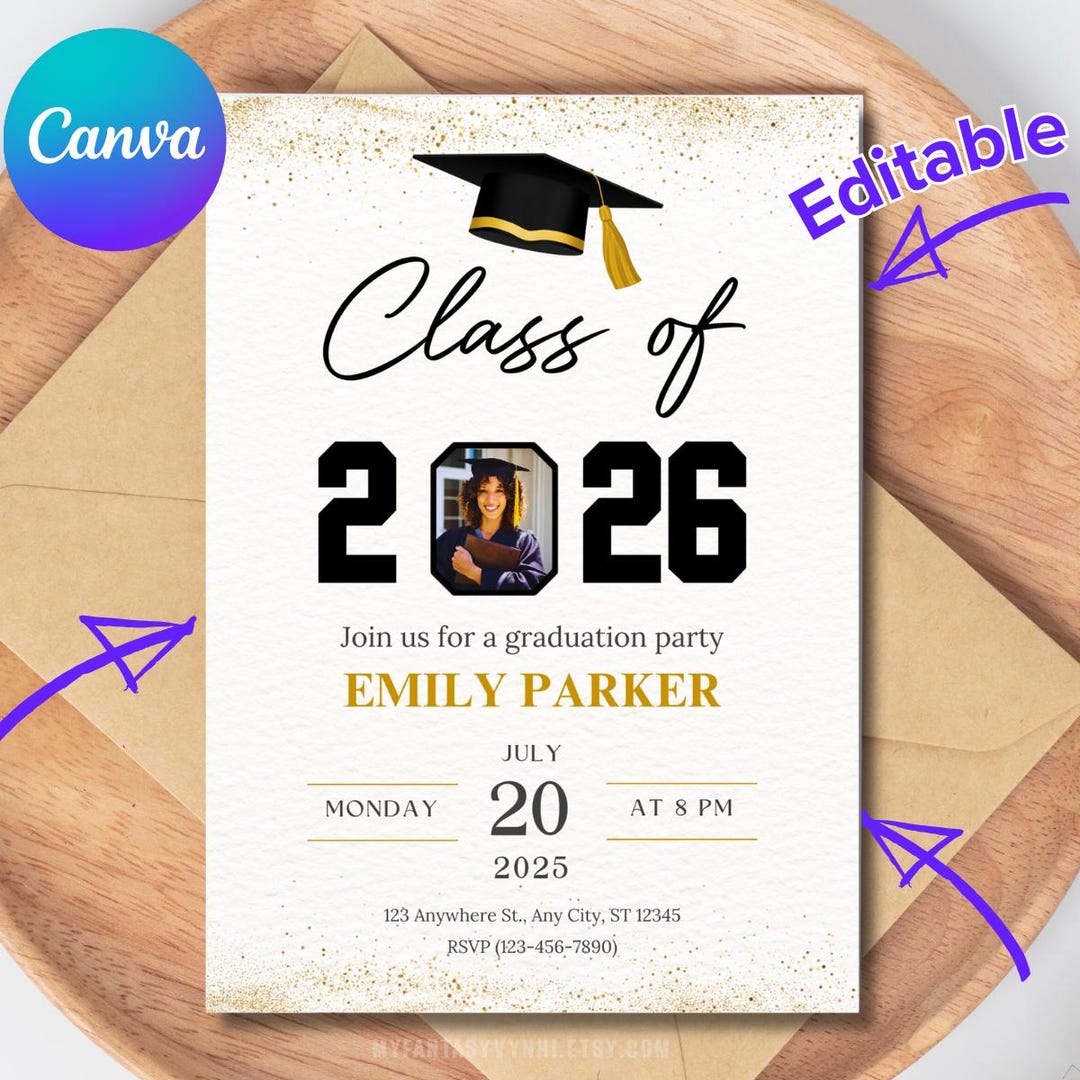 EDITABLE PRINTABLE Class of 2026 Graduation Party Invite Canva Template ...