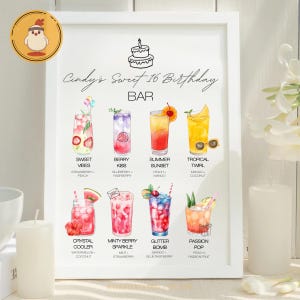 16th Birthday Party Lemonade Bar Recipe Menu Sign Printable Sweet 16 ...