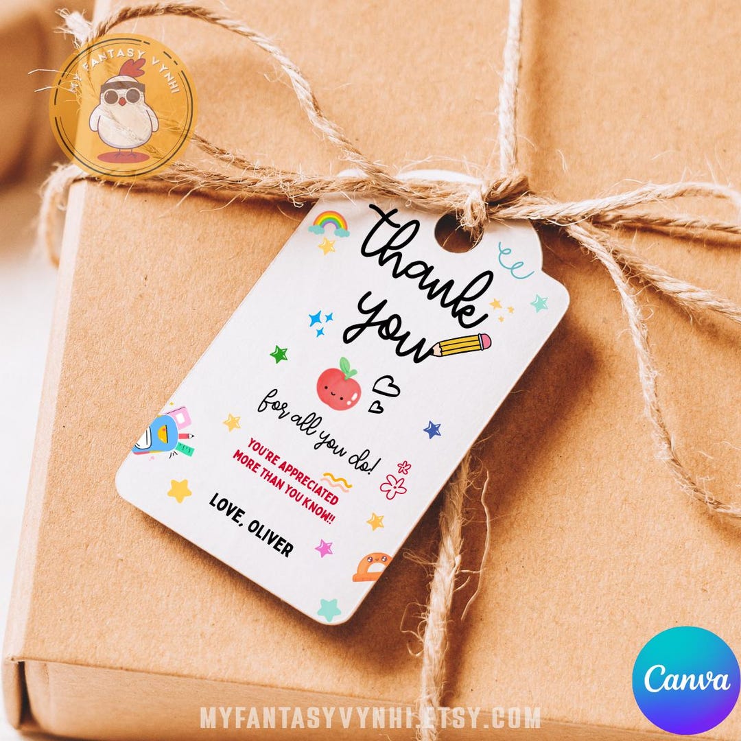 Custom Teacher Appreciation Gift Tags Thank You Teacher Gift Tag School ...